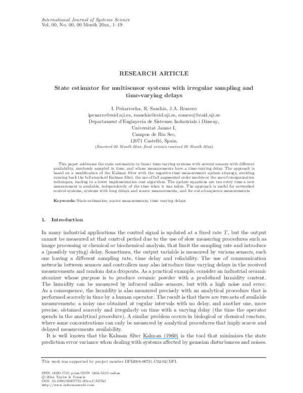 Pdf State Estimator For Multisensor Systems With Irregular Sampling