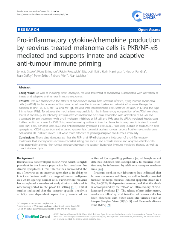 (PDF) Pro-inflammatory cytokine/chemokine production by reovirus treated melanoma cells is PKR ...