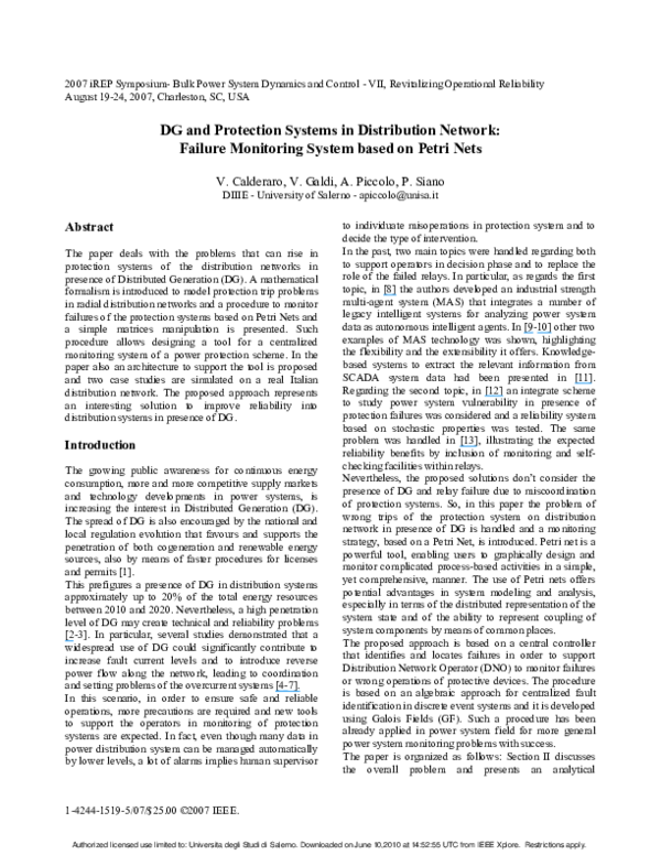 (PDF) DG and protection systems in distribution network: Failure monitoring system based on ...