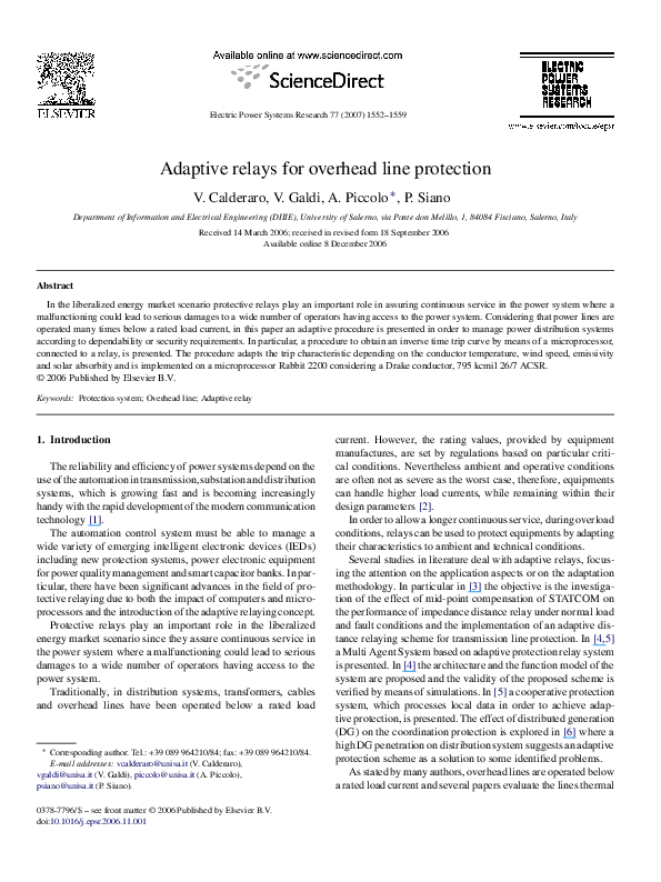 (PDF) Adaptive relays for overhead line protection