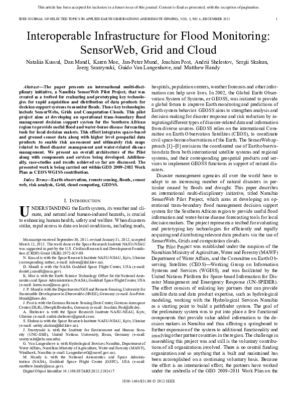 (PDF) Interoperable infrastructure for flood monitoring: SensorWeb, grid and cloud