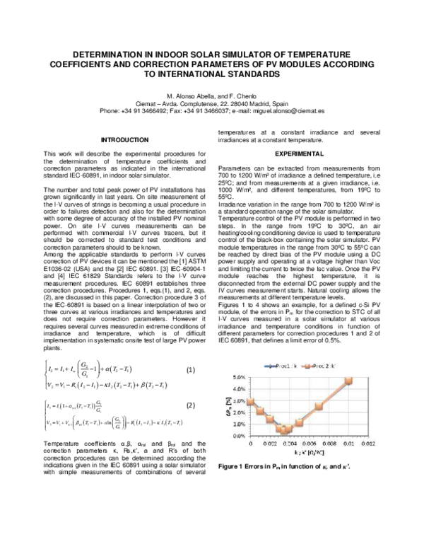 Pdf Determination In Solar Simulator Of Temperature Coefficients And