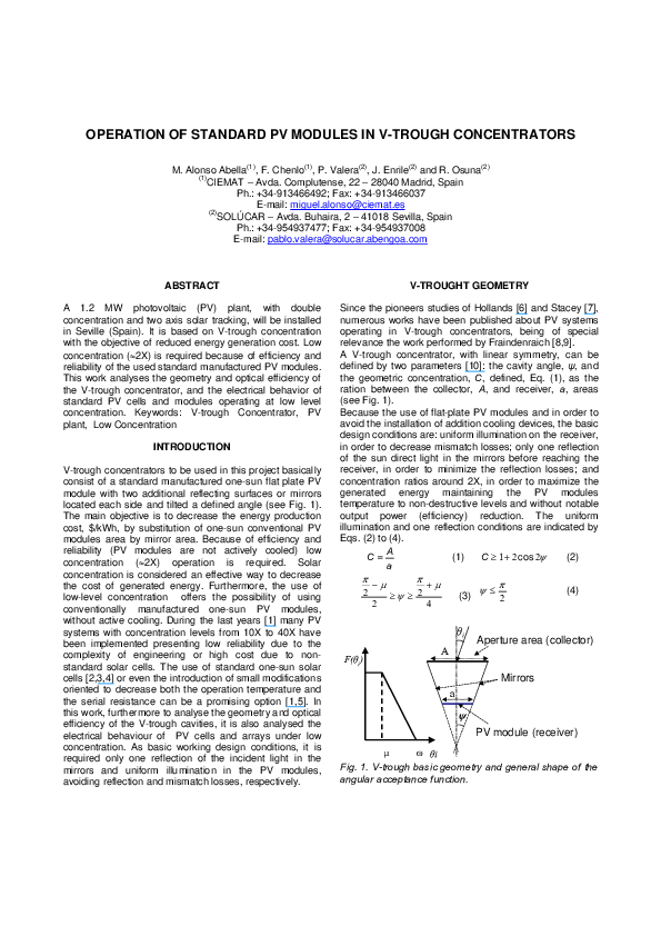 (PDF) Operation of standard PV modules in V-trough concentrators