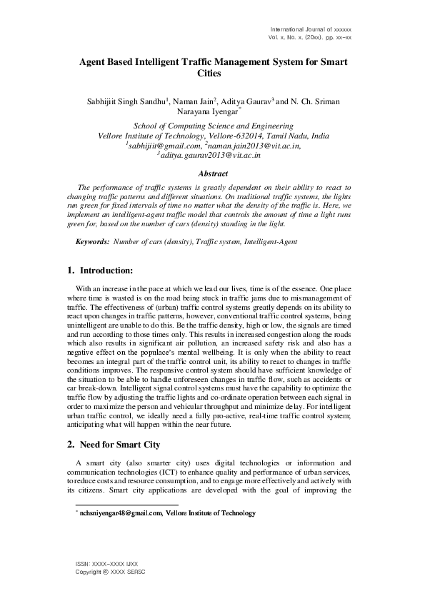 (PDF) Agent Based Intelligent Traffic Management System for Smart Cities