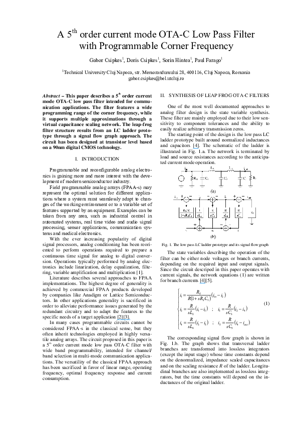 (PDF) A 5th order current mode OTA-C low pass filter with programmable ...