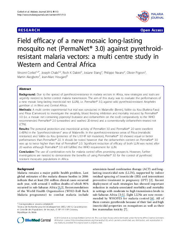 (PDF) Field efficacy of a new mosaic long-lasting mosquito net ...