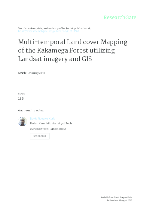(PDF) Multi-temporal Land cover Mapping of the Kakamega Forest utilizing Landsat imagery and GIS