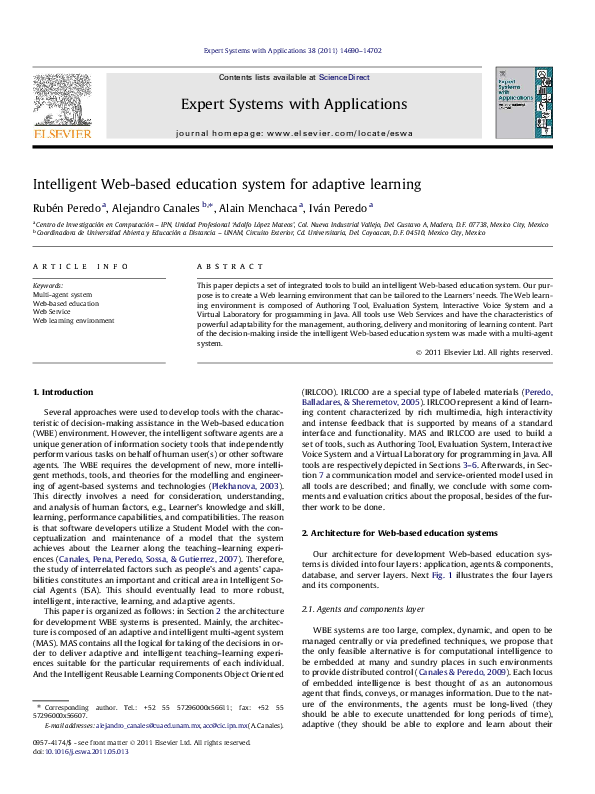 (PDF) Intelligent Web-based education system for adaptive learning