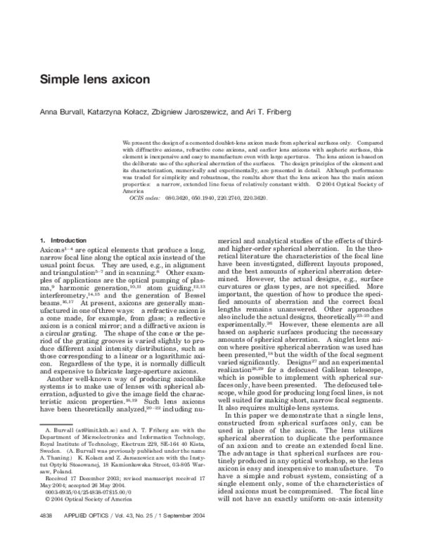(PDF) Simple Lens Axicon