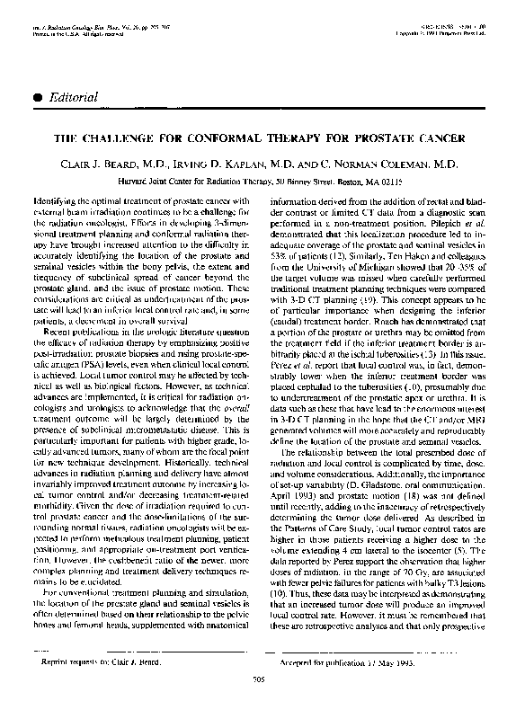 (PDF) The challenge for conformal therapy for prostate cancer