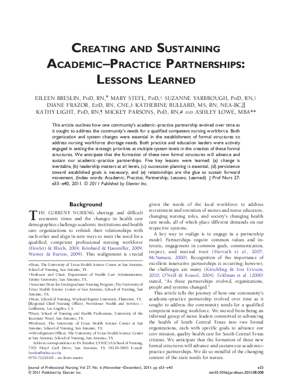 (PDF) Creating and Sustaining Academic–Practice Partnerships: Lessons ...