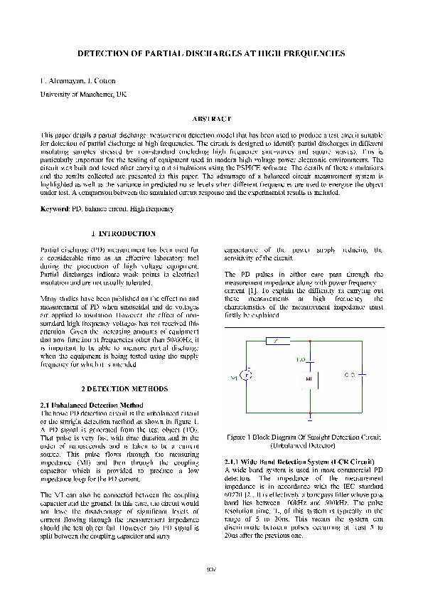 (PDF) Detection of Partial Discharges at High Frequencies