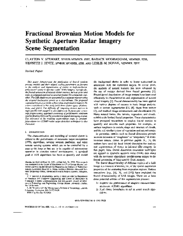 (PDF) Fractional Brownian motion models for synthetic aperture radar imagery scene segmentation