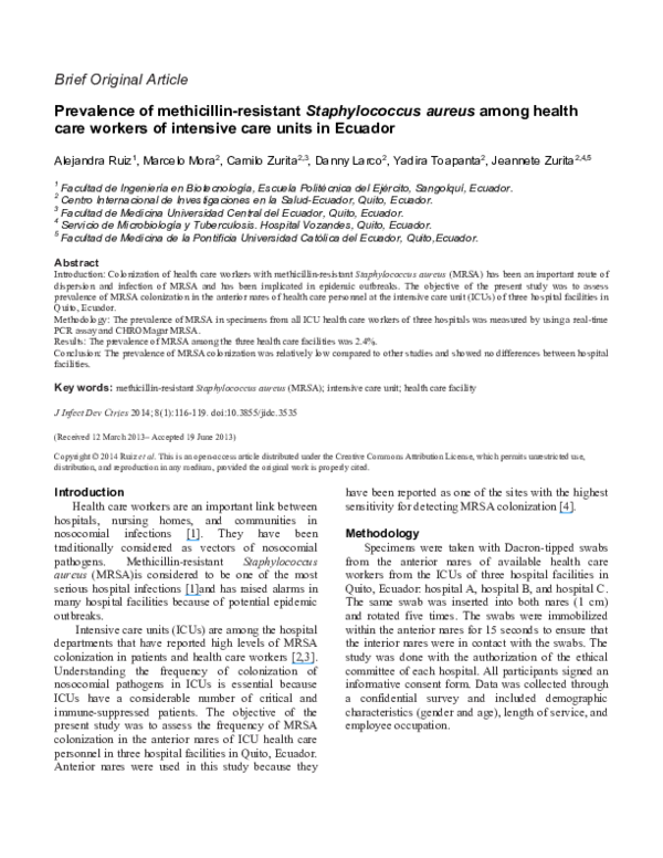 Pdf Predictors Of Methicillin Resistant Staphylococcus Aureus Colonization At Hospital