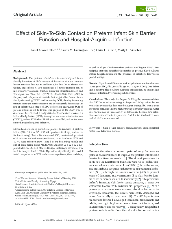 (PDF) Effect of skin-to-skin contact on preterm infant skin barrier ...