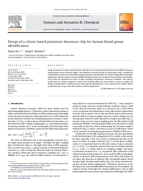 (PDF) Design of a silicon-based plasmonic biosensor chip for human ...