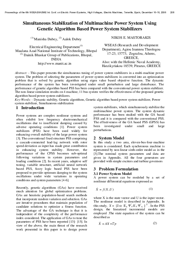 (PDF) Simultaneous stabilization of multimachine power systems via genetic algorithms