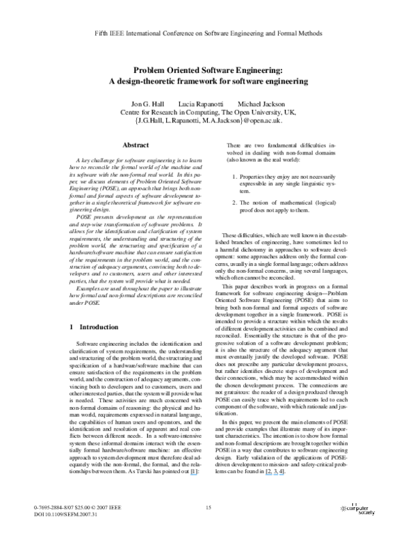 (PDF) Problem Oriented Software Engineering: A design-theoretic framework for software engineering