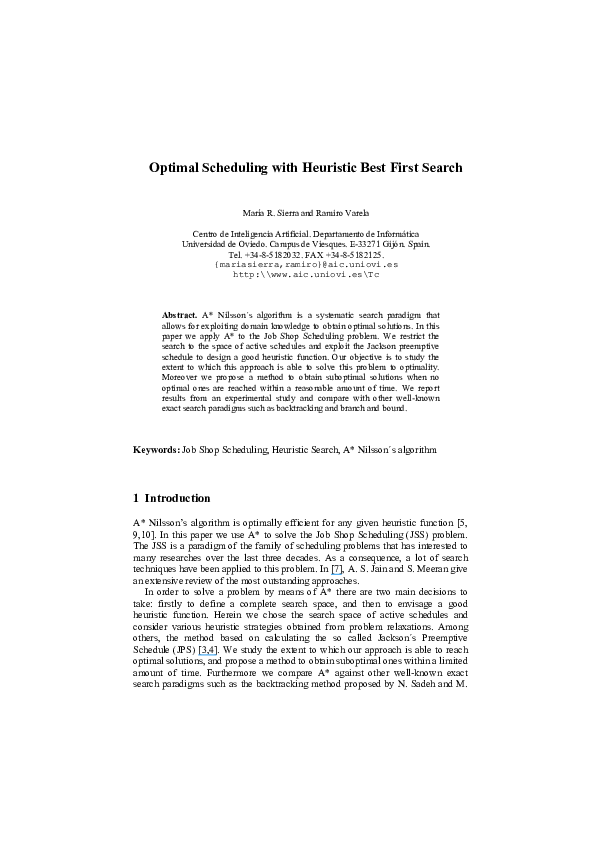 (PDF) Optimal Scheduling with Heuristic Best First Search