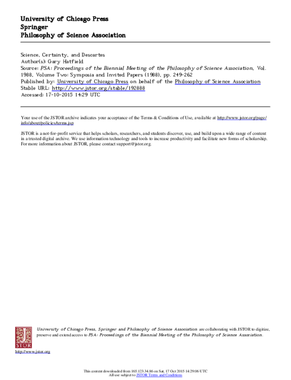 (PDF) Science, Certainty, and Descartes