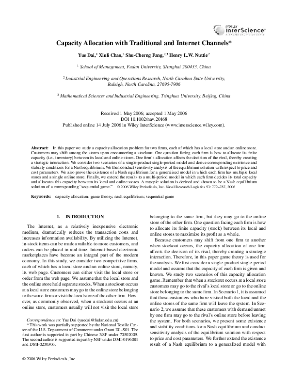 (PDF) Capacity allocation with traditional and Internet channels