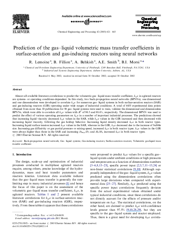 (PDF) Prediction of the gas–liquid volumetric mass transfer coefficients in surface-aeration and ...