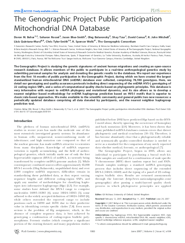 (PDF) The Genographic Project Public Participation Mitochondrial DNA ...