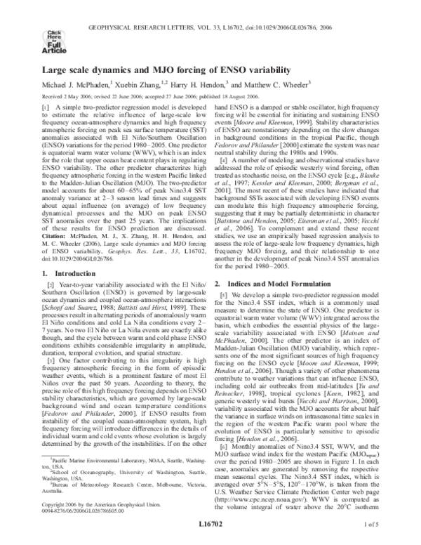 (PDF) Large scale dynamics and MJO forcing of ENSO variability