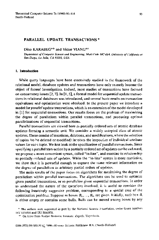 (PDF) Parallel Update Transactions