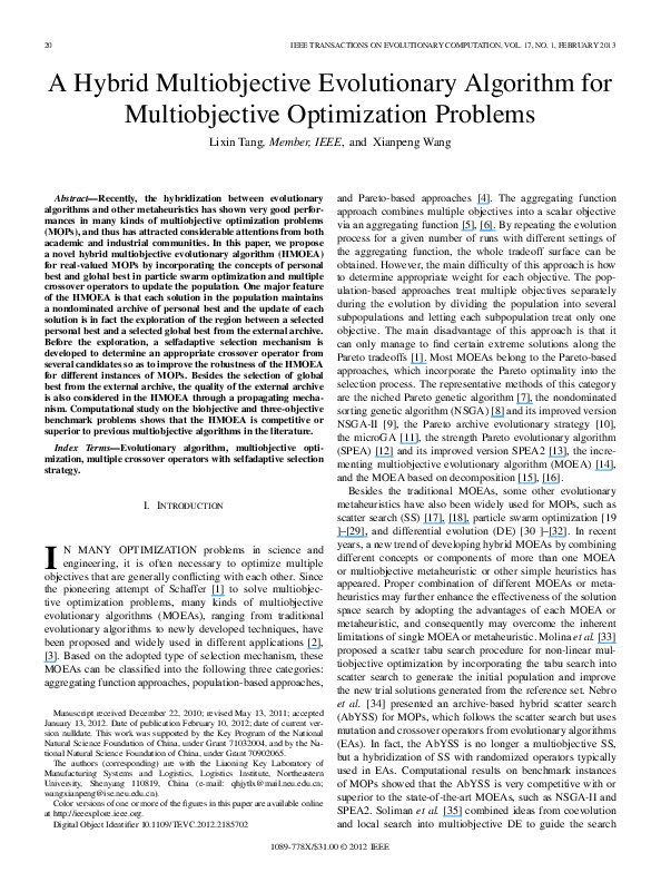 Pdf A Hybrid Multi Objective Evolutionary Algorithm And Its