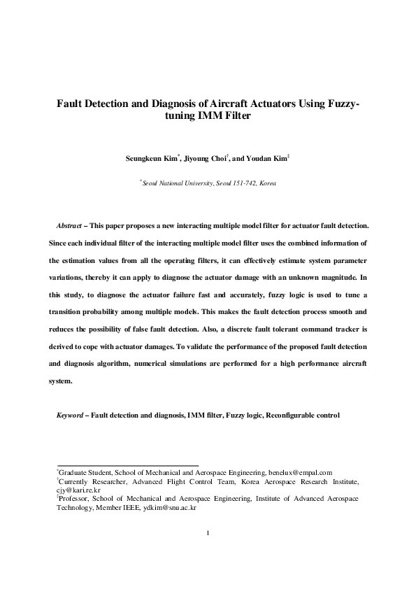 (PDF) Fault detection and diagnosis of aircraft actuators using fuzzy-tuning IMM filter