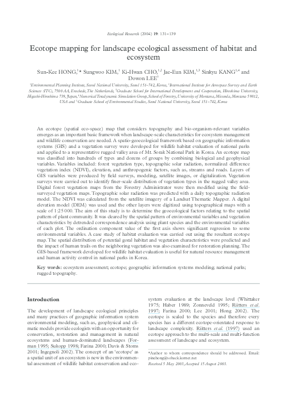 (PDF) Ecotope mapping for landscape ecological assessment of habitat ...