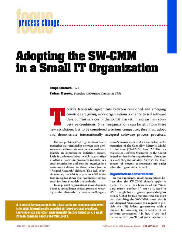 (PDF) Adopting the SW-CMM in a Small IT Organization
