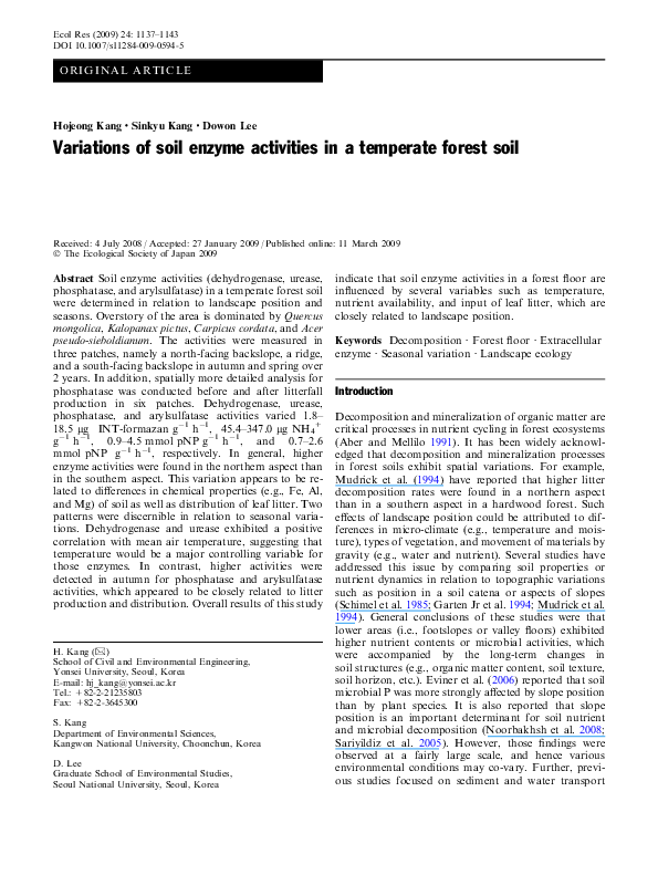 (PDF) Variations of soil enzyme activities in a temperate forest soil