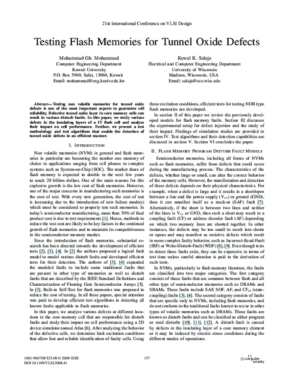 (PDF) Testing Flash Memories for Tunnel Oxide Defects