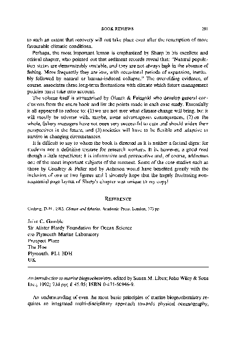 (PDF) An introduction to marine biogeochemistryedited by Susan M. Libes ...