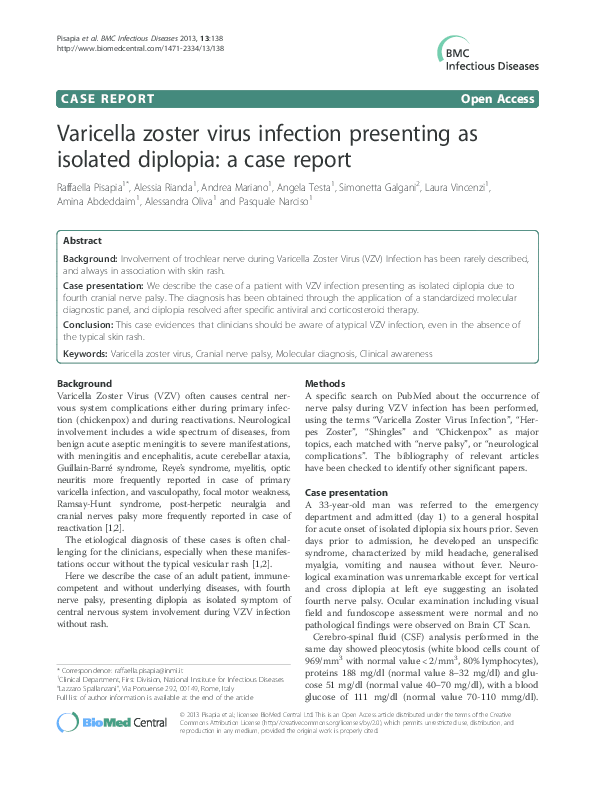 (PDF) Varicella zoster virus infection presenting as isolated diplopia ...