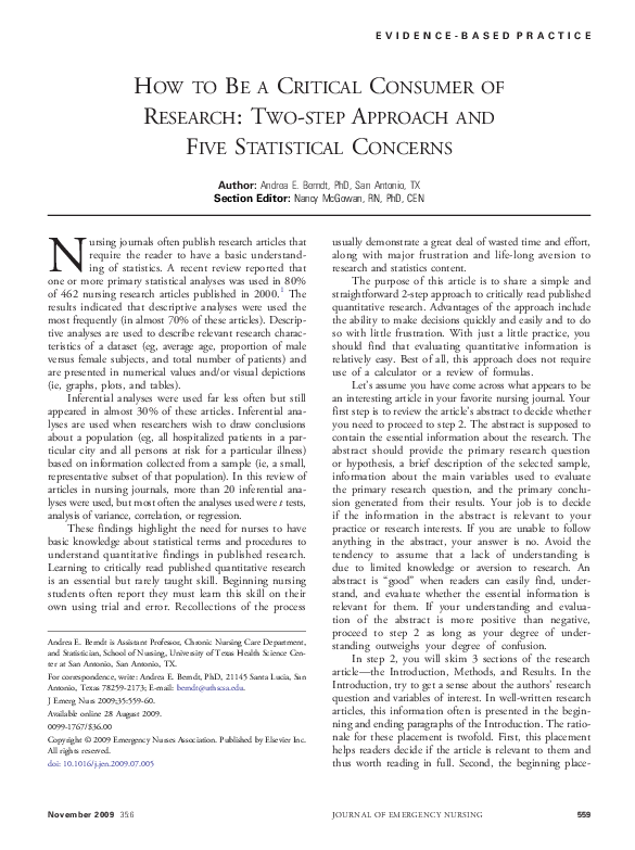 (PDF) How to Be a Critical Consumer of Research: Two-step Approach and ...