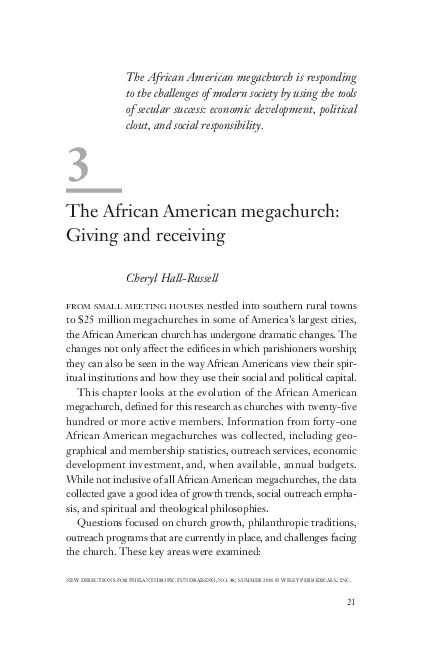(PDF) The African American megachurch: Giving and receiving