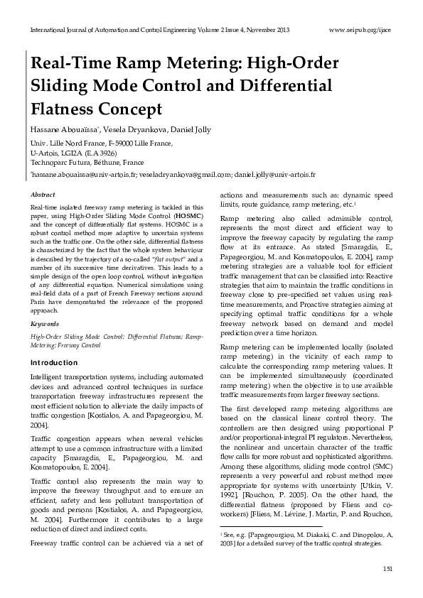 (PDF) Real-Time Ramp Metering: High-Order Sliding Mode Control and ...