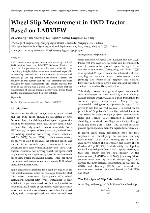 (PDF) Wheel Slip Measurement in 4WD Tractor Based on LABVIEW