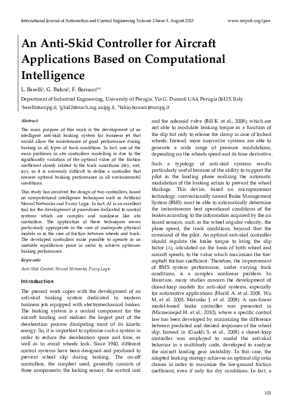 (PDF) An Anti-Skid Controller for Aircraft Applications Based on Computational Intelligence