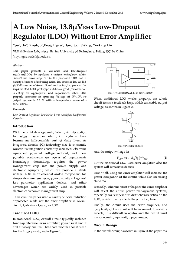 (PDF) A Low Noise, 13.8μVRMS Low-Dropout Regulator (LDO) Without Error ...