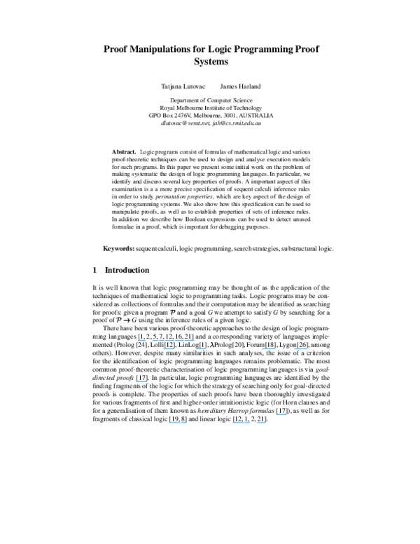 (PDF) Proof Manipulations for Logic Programming Proof Systems
