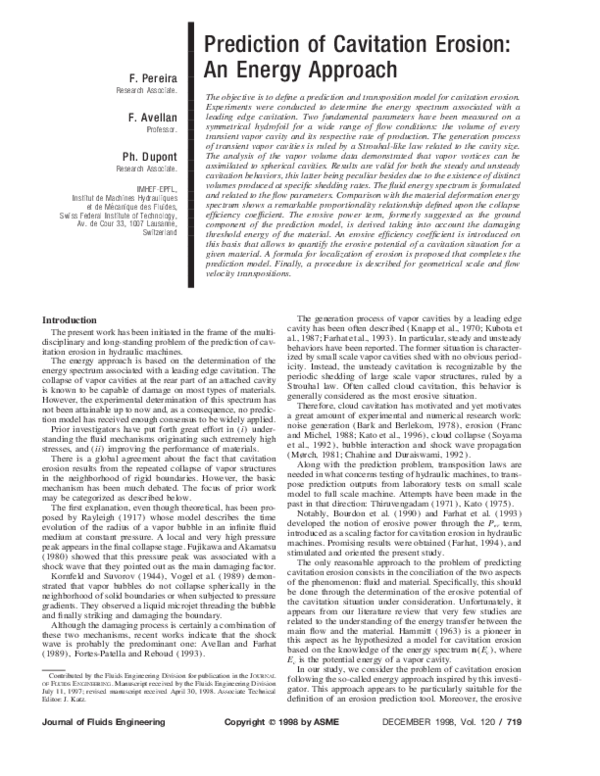 (PDF) Prediction of Cavitation Erosion: An Energy Approach