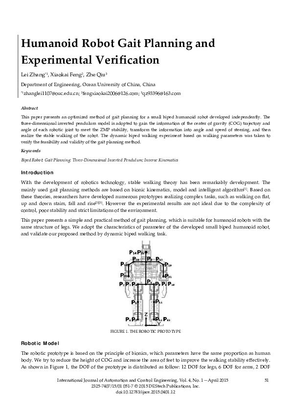 (PDF) Humanoid Robot Gait Planning and Experimental Verification