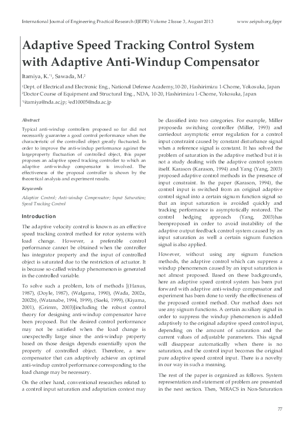 (PDF) Adaptive Speed Tracking Control System with Adaptive Anti-Windup ...