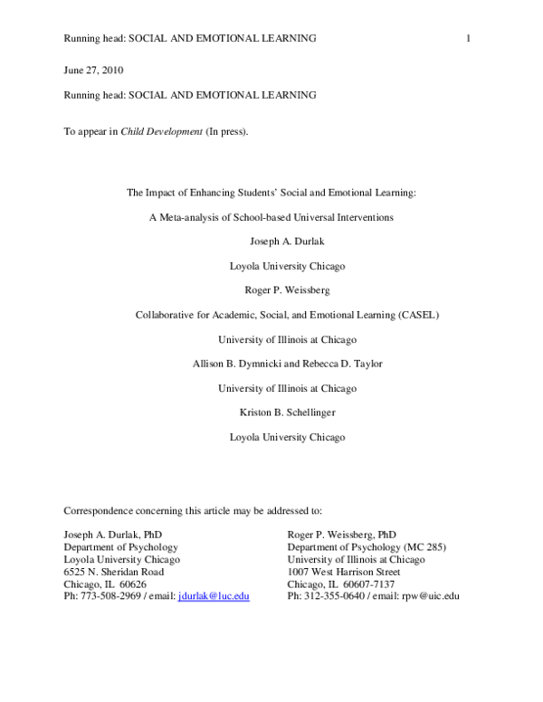 (PDF) The Impact of Enhancing Students’ Social and Emotional Learning: A Meta-Analysis of School ...