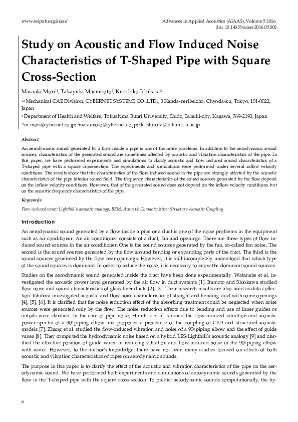 (PDF) Study on Acoustic and Flow Induced Noise Characteristics of T ...