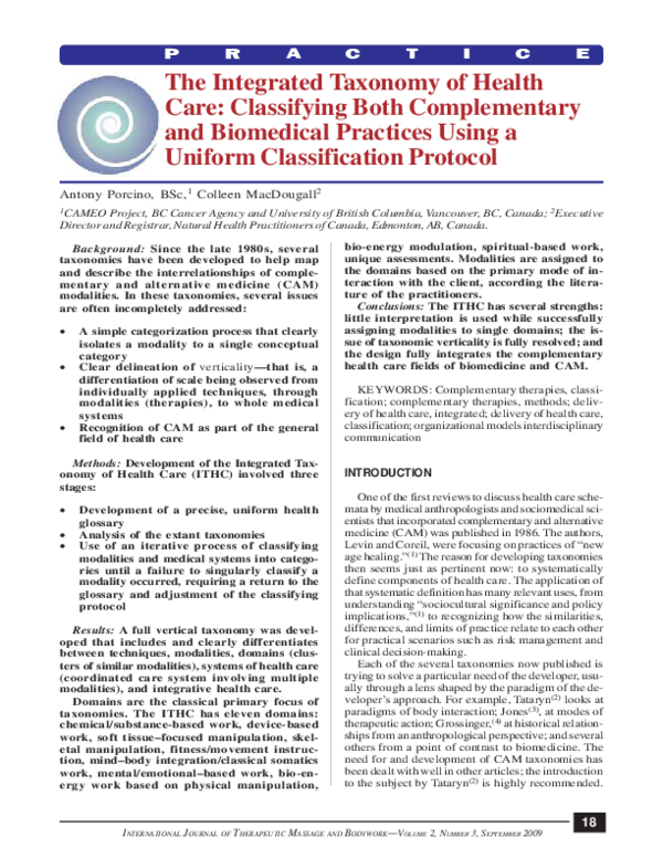 (PDF) The Integrated Taxonomy of Health Care: Classifying Both ...